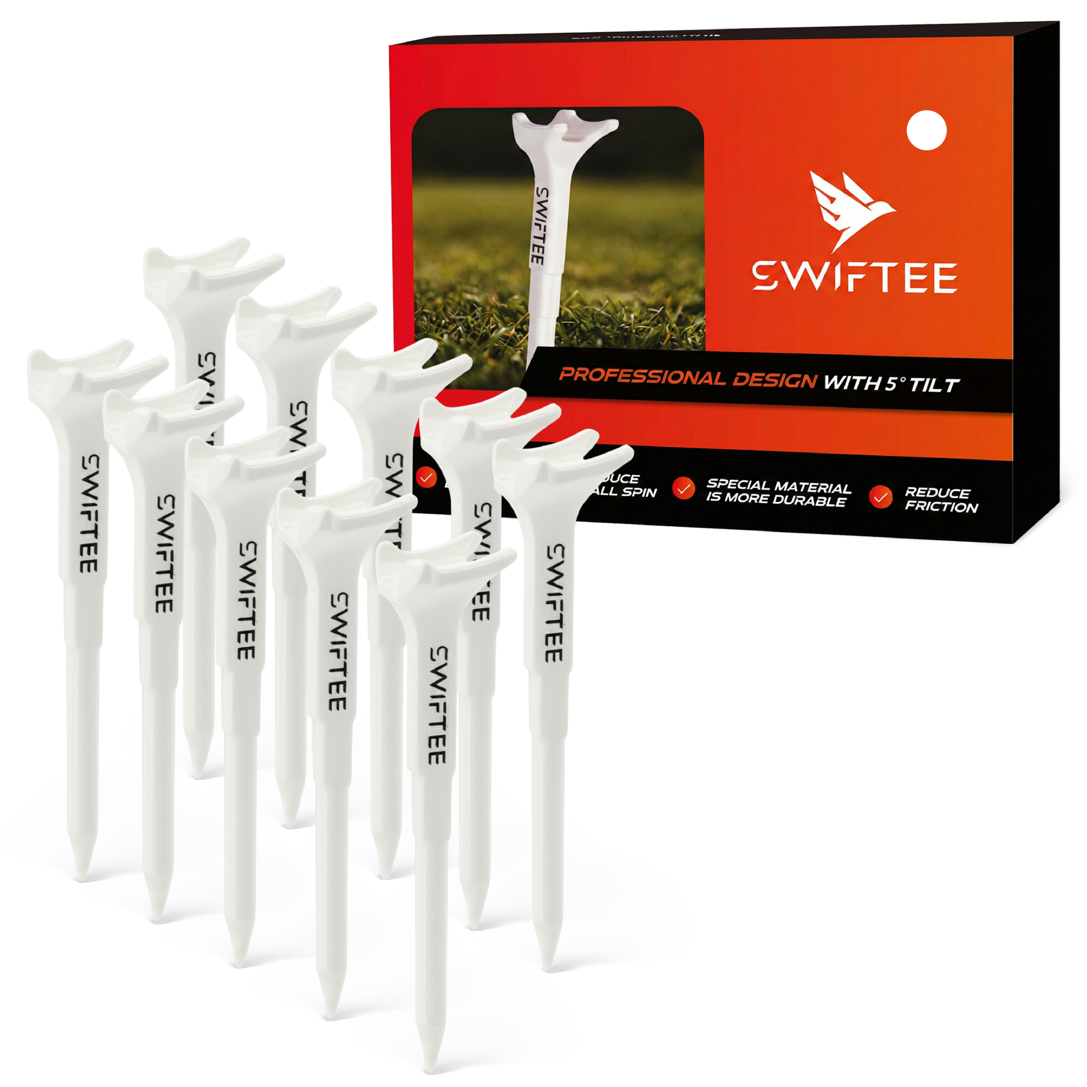 SWIFTEE 5° Golf Tees 80mm – Premium Low Resistance Golf Tees 10 Pack f ...